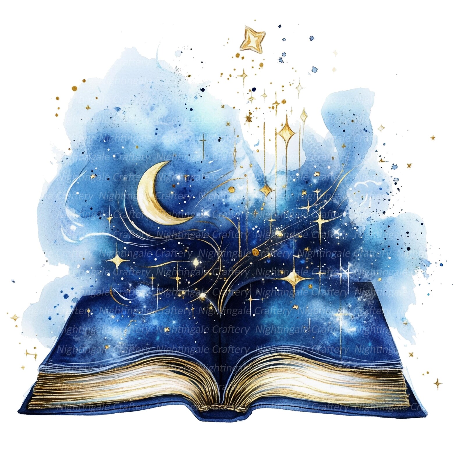 10 Starry Night Storybook, Magical Book Clipart, Printable Watercolor ...