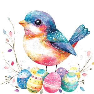 14 Whimsical Birds Easter Clipart, Easter Eggs Clipart, Printable ...
