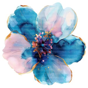 10 Abstract Blue Pink Flowers Clipart, Printable Watercolor Clipart ...