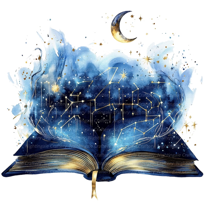 10 Starry Night Storybook, Magical Book Clipart, Printable Watercolor ...