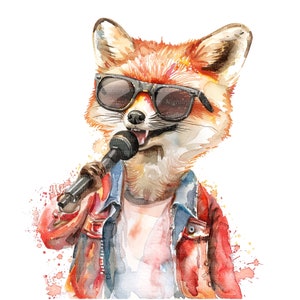 12 Fox Singing Clipart, Fox Clipart, Printable Watercolor Clipart, High ...