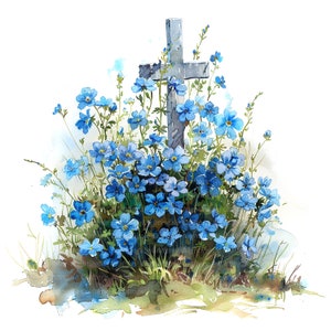 13 Cross Spring Flowers Clipart, Floral Cross, Forget Me Not, Printable ...