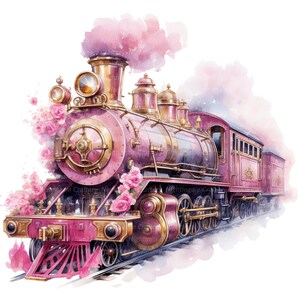 11 Princess Train Clipart, Vintage Steam Train, Printable Watercolor ...