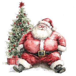 10 Funny Christmas Santa Clipart, Fat Santa, Printable Watercolor ...