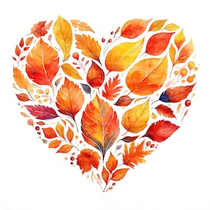 12 Autumn Leaves Heart Clipart, Fall Leaves Heart, Digital Clipart ...