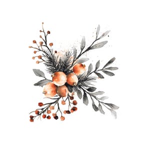 11 Christmas Decor, Boho Christmas Card, Printable Watercolor Clipart ...