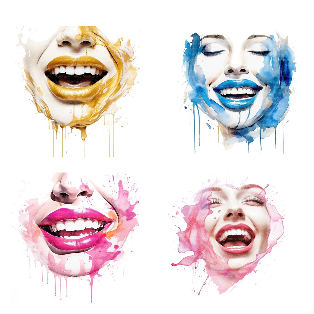 16 Coloured Lips Clipart, Attractive Smiles, Printable Watercolor ...