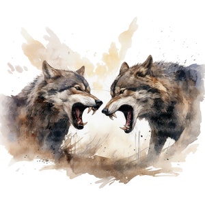 9 Wolves Fight Clipart, Angry Wolf, Printable Watercolor Clipart, High ...