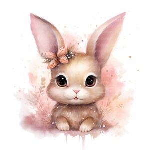 12 Pink Cute Bunny Clipart, Watercolor Bunny, Printable Watercolor ...