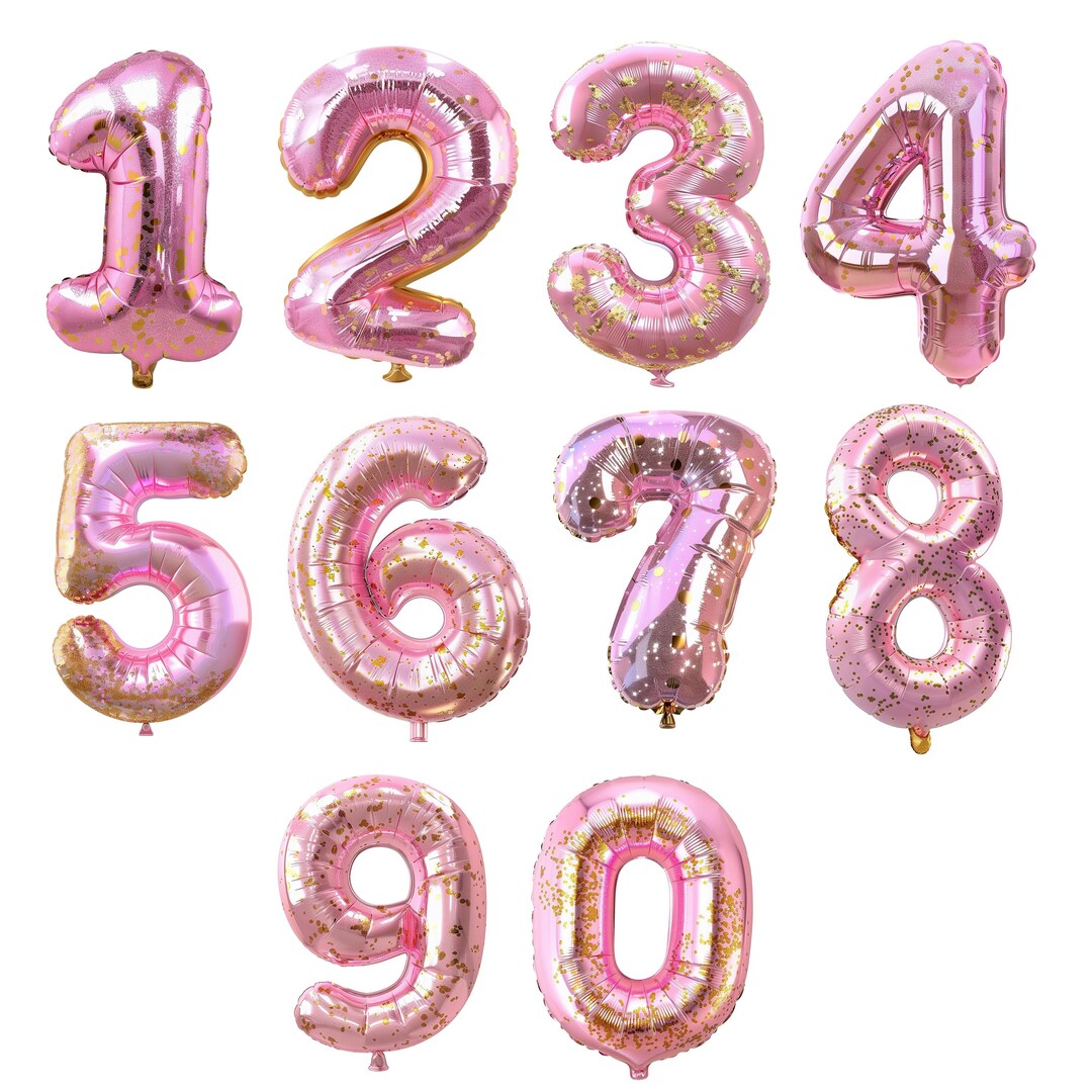 10 Balloon Numbers Clipart, Pink Party Numbers, Digital Clipart ...