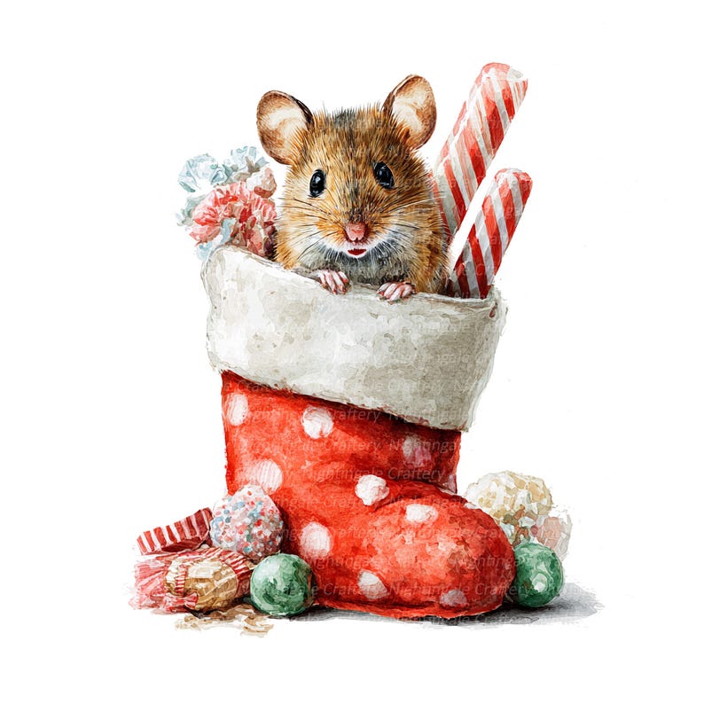 10 Christmas Mouse Clipart, Christmas Stocking, Digital Clipart ...