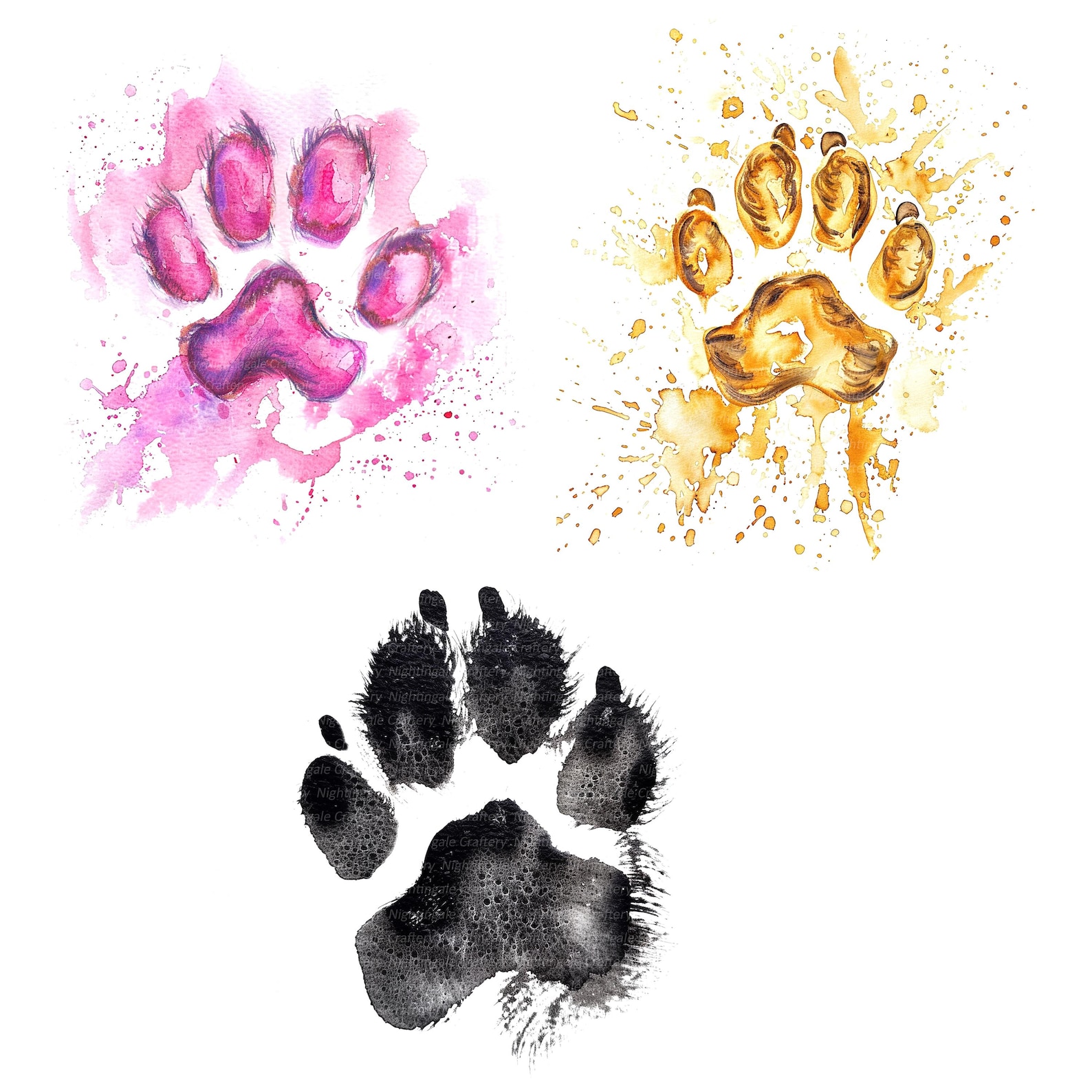 15 Dog Paw Clipart, Paw Print, Cat Paw, Printable Watercolor Clipart ...
