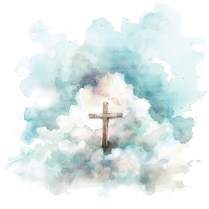 12 Cross in Clouds Clipart, in Memoriam Cross, Printable Watercolor ...