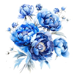 14 Blue Peonies Clipart, Blue Peonies Bouquet, Printable Watercolor ...