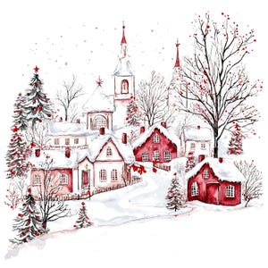 10 Christmas Village Clipart, Christmas Card Art, Printable Watercolor ...