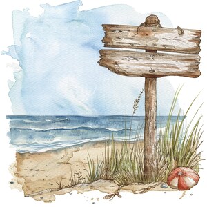 14 Wooden Sign Clipart, Beach Sign, Nautical, Printable Watercolor ...