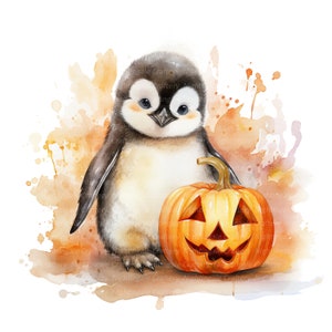 10 Halloween Penguin Clipart, Printable Watercolor Clipart, High ...