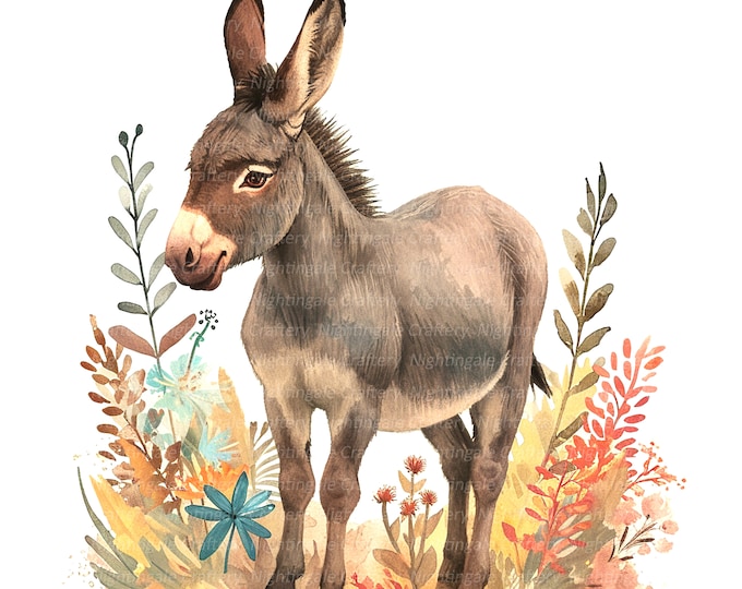 Donkey Clipart, Watercolor Donkey Clipart Digital Paper Commercial Use ...