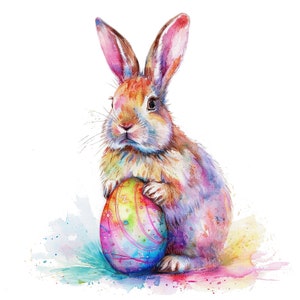 14 Easter Bunny Clipart Set 5, Bunny and Egg, Printable Watercolor ...