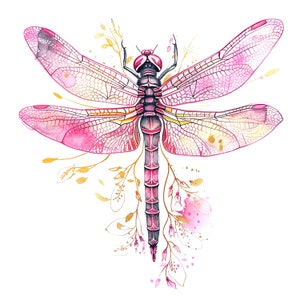 8 Pink Dragonfly Clipart, Printable Watercolor Clipart, High Quality ...