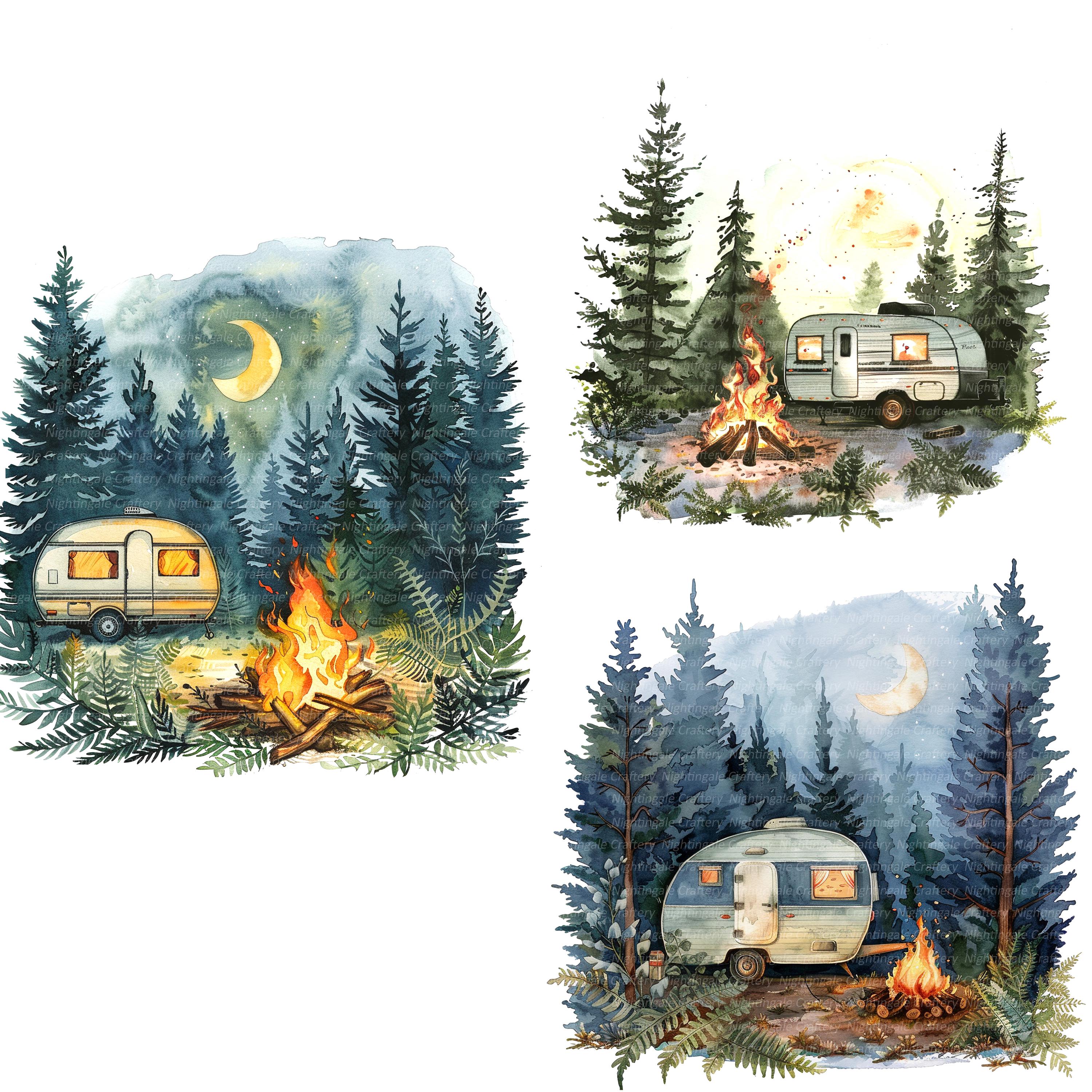 14 Camping Trailer Clipart, Camping, Traveling, Printable Watercolor ...