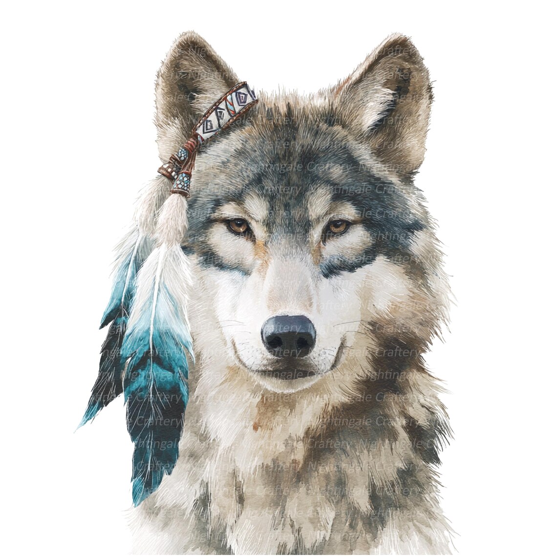 10 Tribal Wolf Clipart, Native Indian Wolf, Printable Watercolor ...