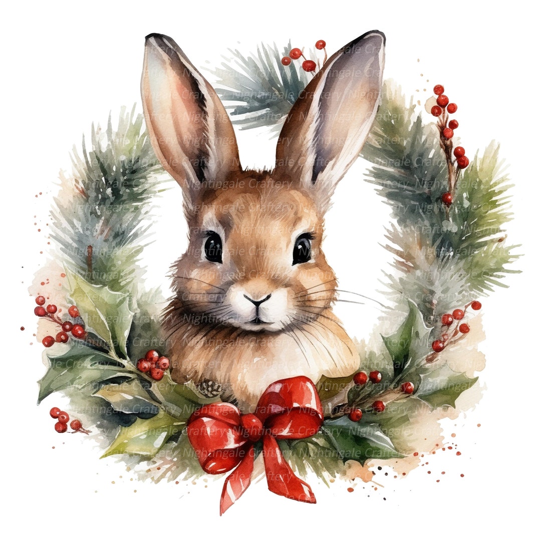 11 Bunny Christmas Wreath Clipart, Bunny Clipart, Digital Clipart ...