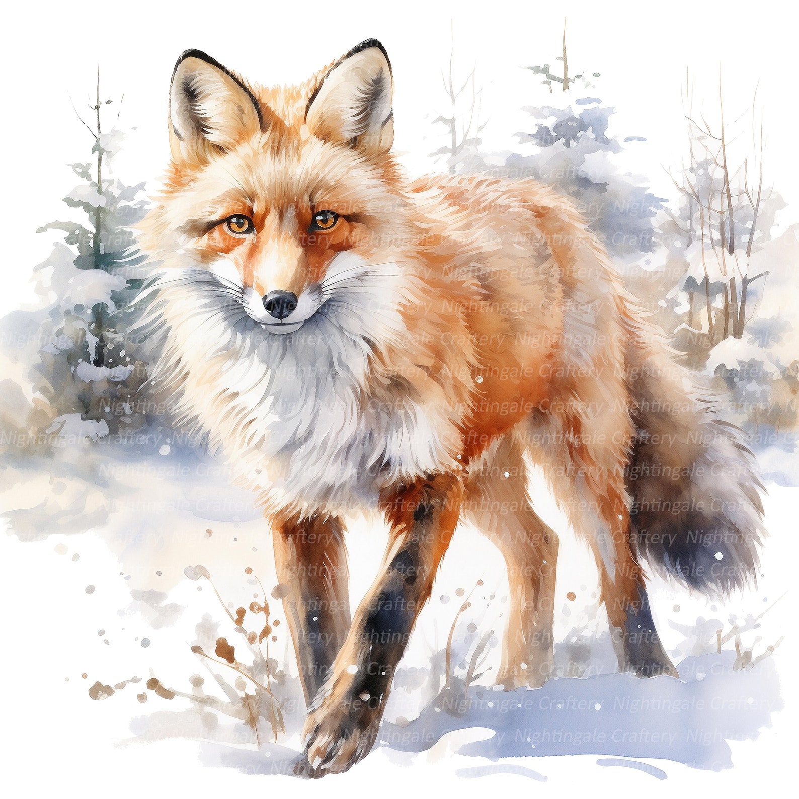 12 Fox in Winter Clipart, Printable Watercolor Clipart, High Quality ...