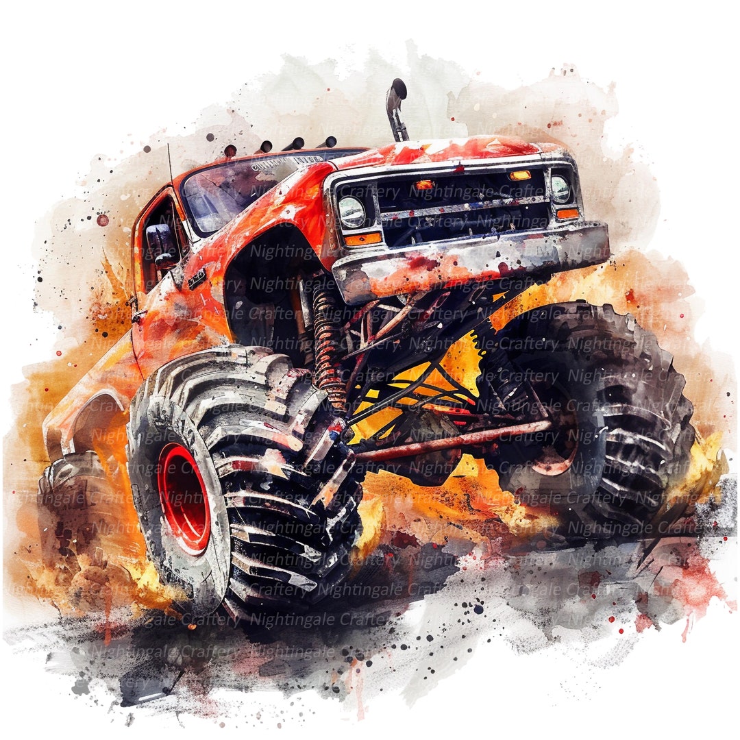 11 Monster Truck Clipart, off Road Trucks Clipart, Printable Watercolor ...