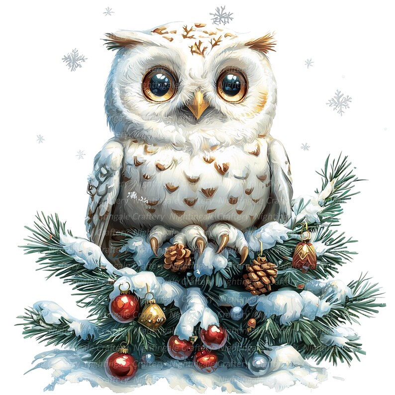 11 Christmas Owl Clipart, Christmas Card, Printable Watercolor Clipart ...