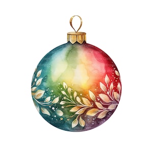 12 Vintage Christmas Bauble Clipart, Printable Watercolor Clipart, High ...