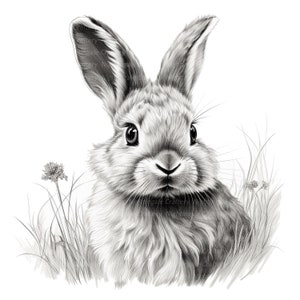 12 Bunny Black White Clipart, Line Art Clipart, Printable Watercolor ...