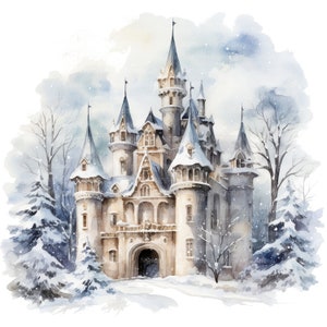 10 Winter Castle Clipart, Winter Palace, Printable Watercolor Clipart ...