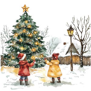 12 Christmas Tree and Kids Clipart, Christmas Card, Printable ...