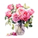 10 Roses in Vase Clipart, Pink Roses, Printable Watercolor Clipart ...