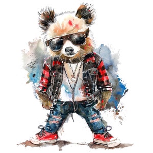 10 Bear Punk Clipart, Punk Rock Fan Print, Printable Watercolor Clipart ...