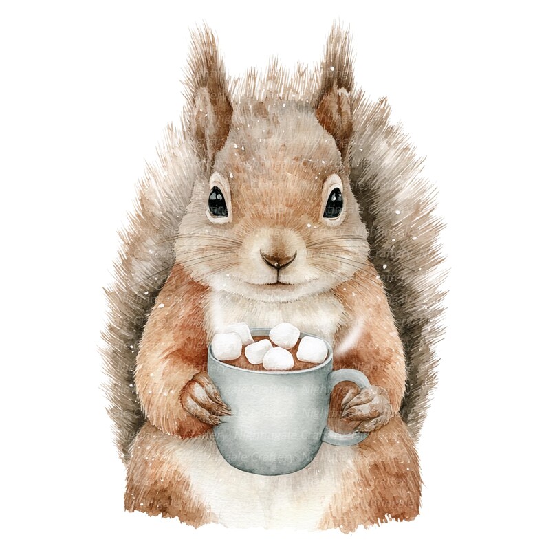 10 Squirrel and Cocoa Clipart, Mug Clipart, Printable Watercolor ...