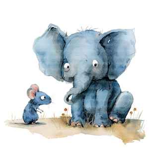 10 Elephant and Mouse Clipart, Cartoon Elephant, Printable Watercolor ...
