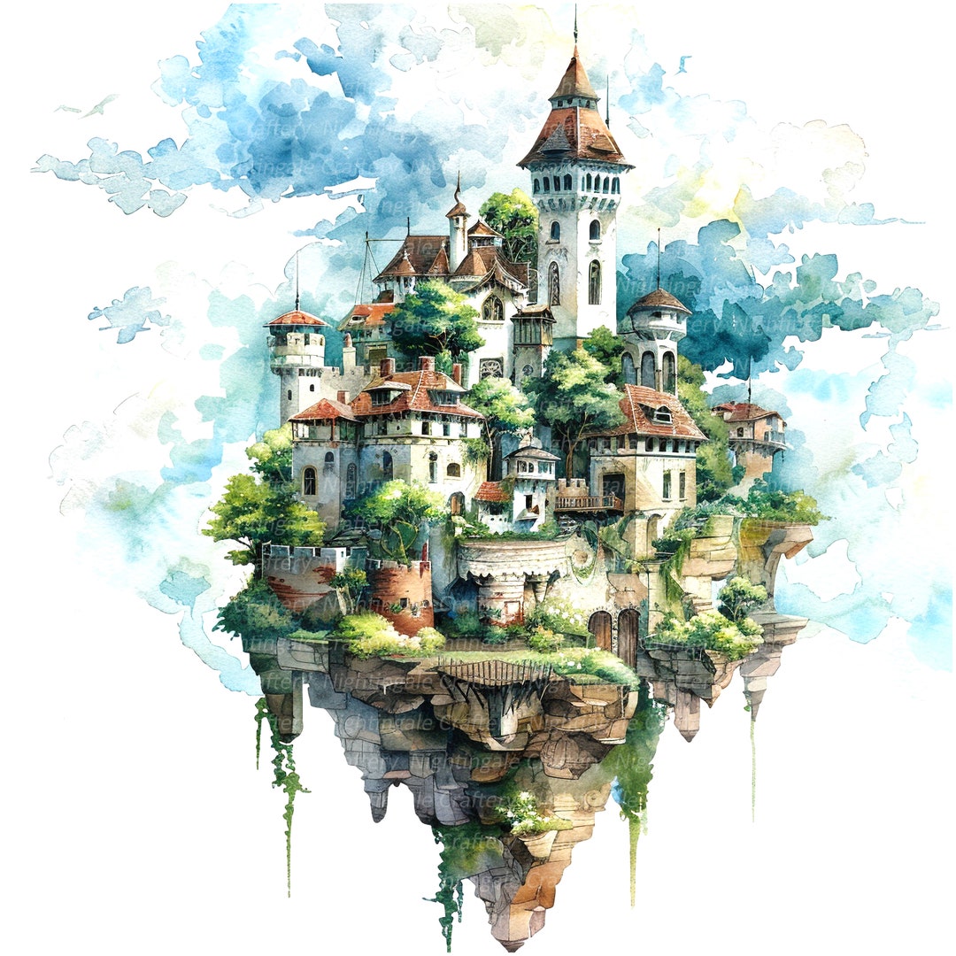 9 Castle in Sky Clipart, Magic Castle Clipart, Printable Watercolor ...