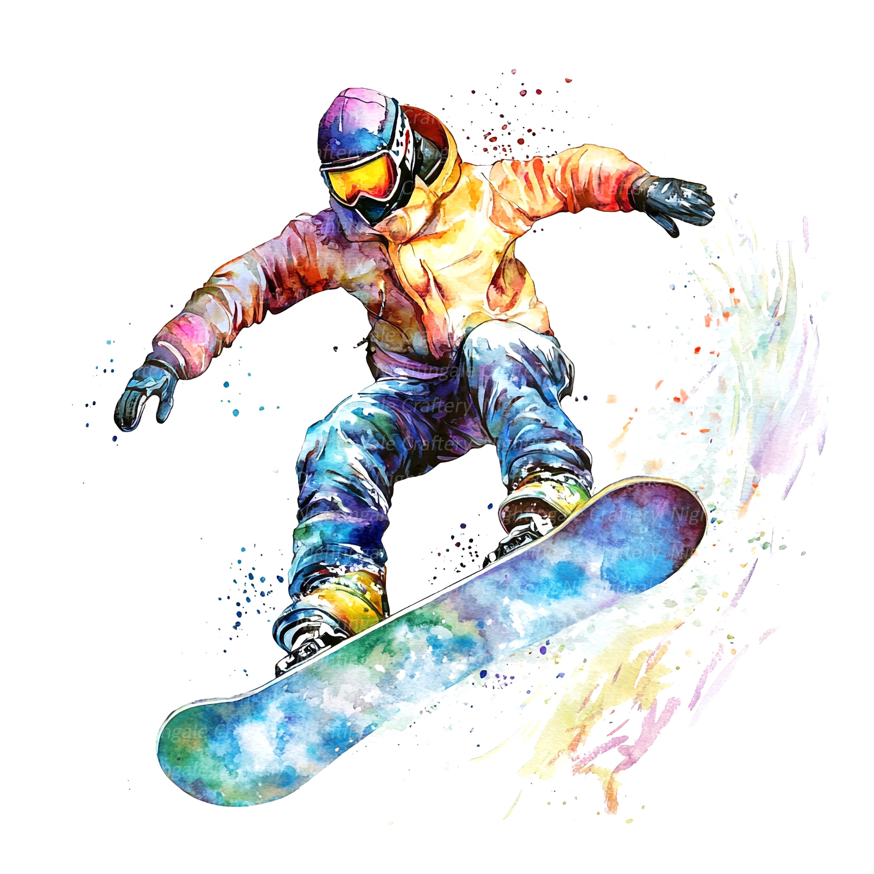 12 Snowboarding Clipart, Snowboard Clipart, Printable Watercolor ...
