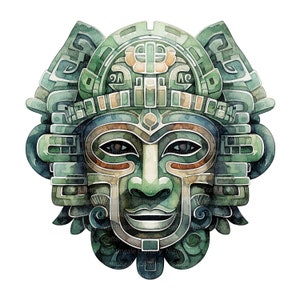12 Aztec Jade Mask Clipart, Aztec Clipart, Printable Watercolor Clipart ...