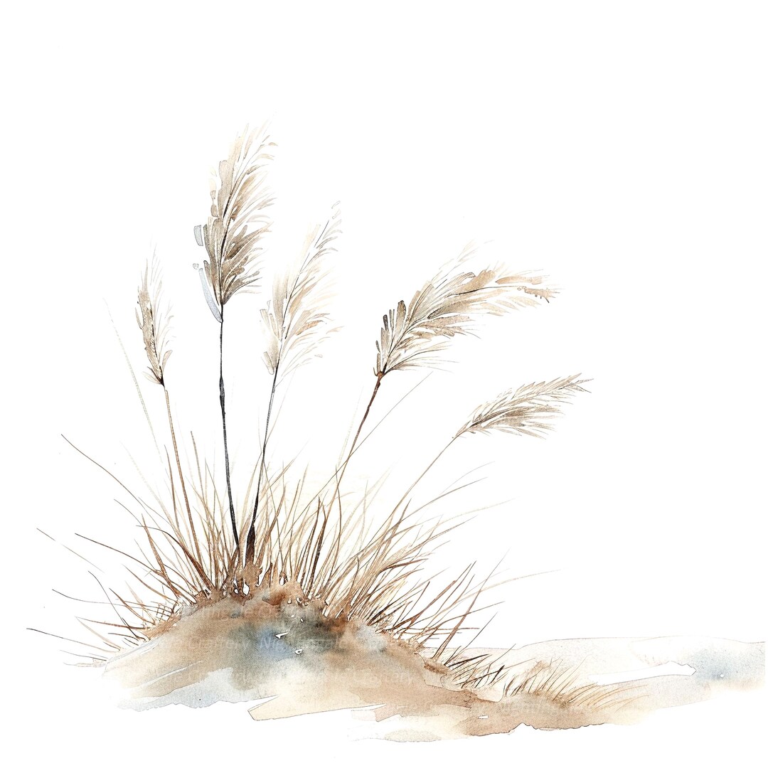 8 Boho Grass Clipart, Dunes Wall Art, Printable Watercolor Clipart ...