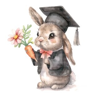 10 Graduation Bunny Clipart, Bunny Carrot Clipart, Printable Watercolor ...