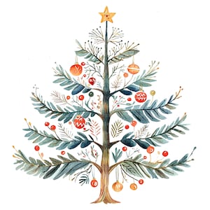 10 Scandinavian Christmas Tree Clipart, Folk, Printable Watercolor ...