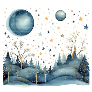 10 Abstract Starry Night, Christmas Card, Printable Watercolor Clipart ...