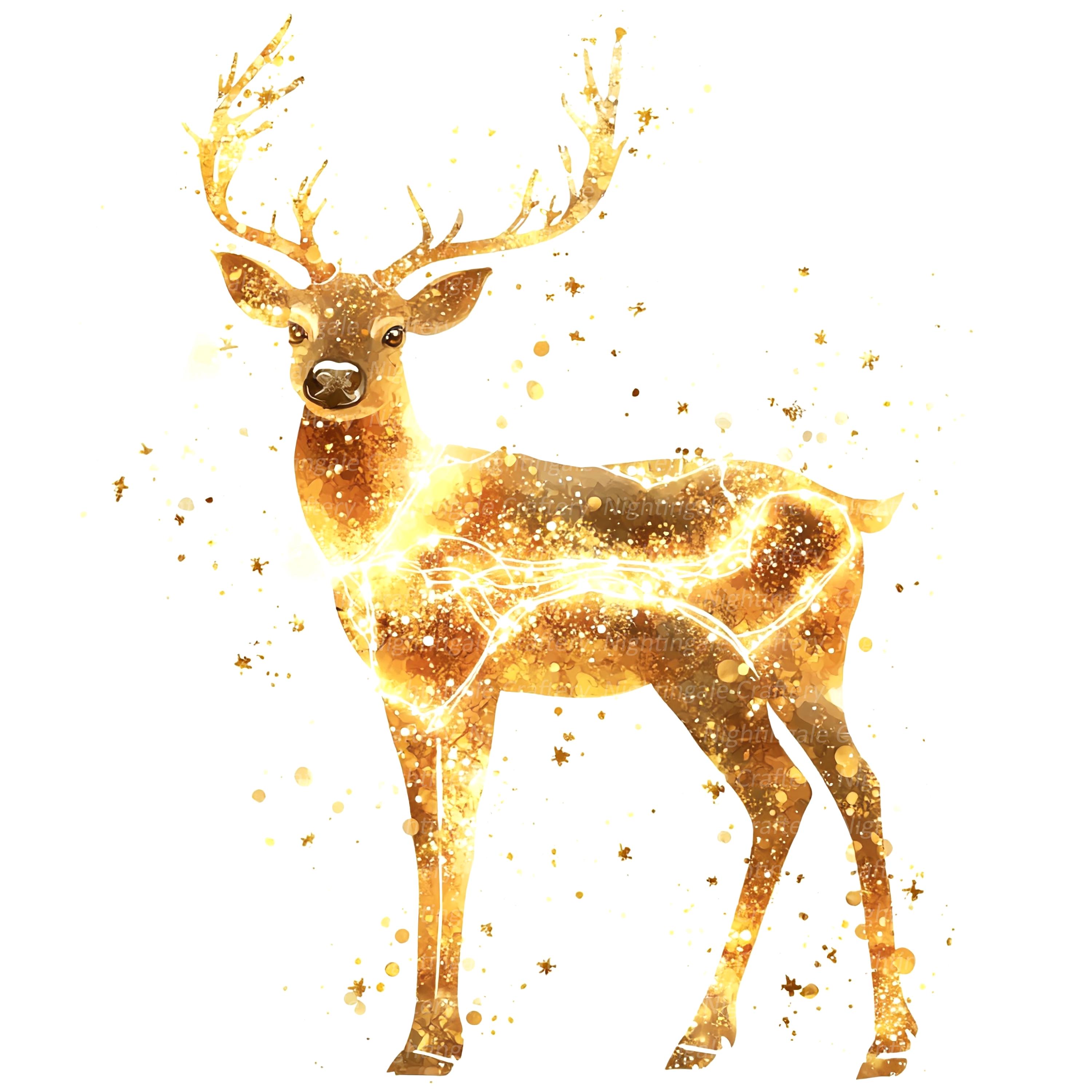 10 Golden Deer Clipart, Abstract Deer, Stag, Printable Watercolor ...