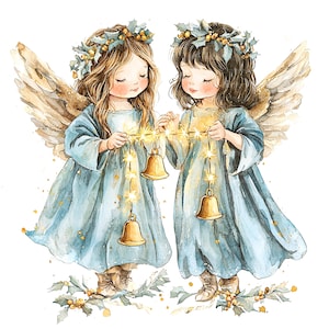 12 Angels and Bells Clipart, Christmas Angel Clipart, Digital Clipart ...