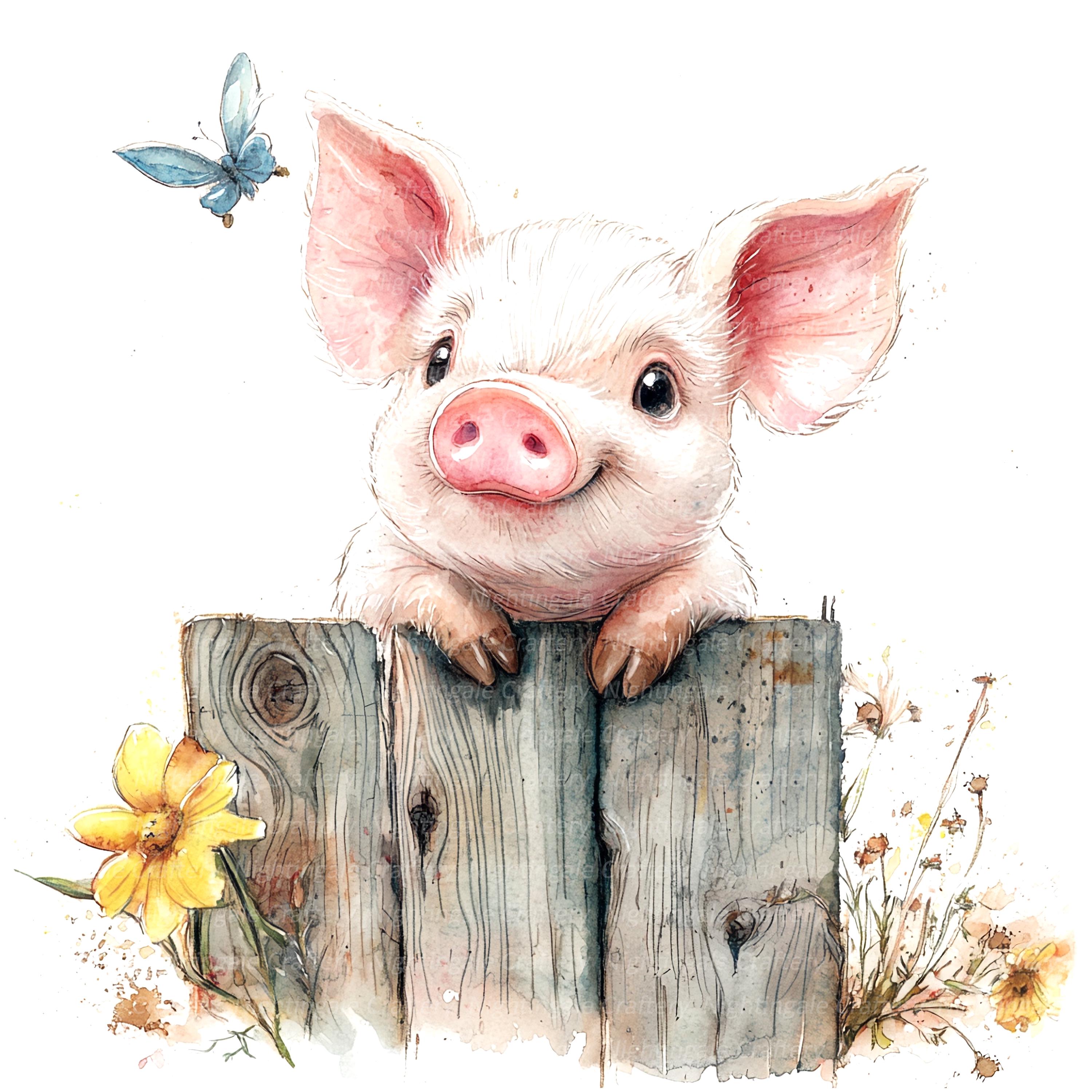 9 Happy Piglet Clipart, Cute Piglet Clipart, Printable Watercolor ...