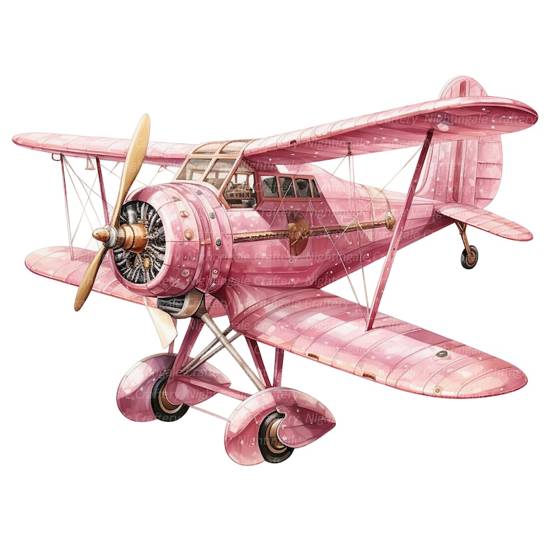 8 Pink Vintage Plane Clipart, Antique Plane, Printable Watercolor ...