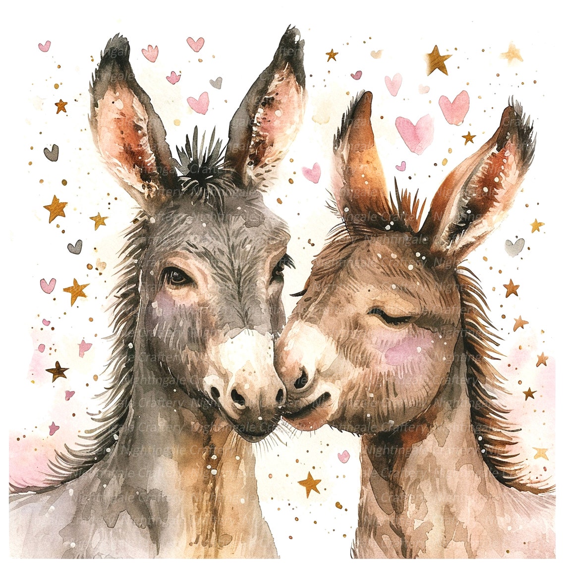 9 Romantic Donkey Couple Clipart, Donkey Love, Printable Watercolor ...
